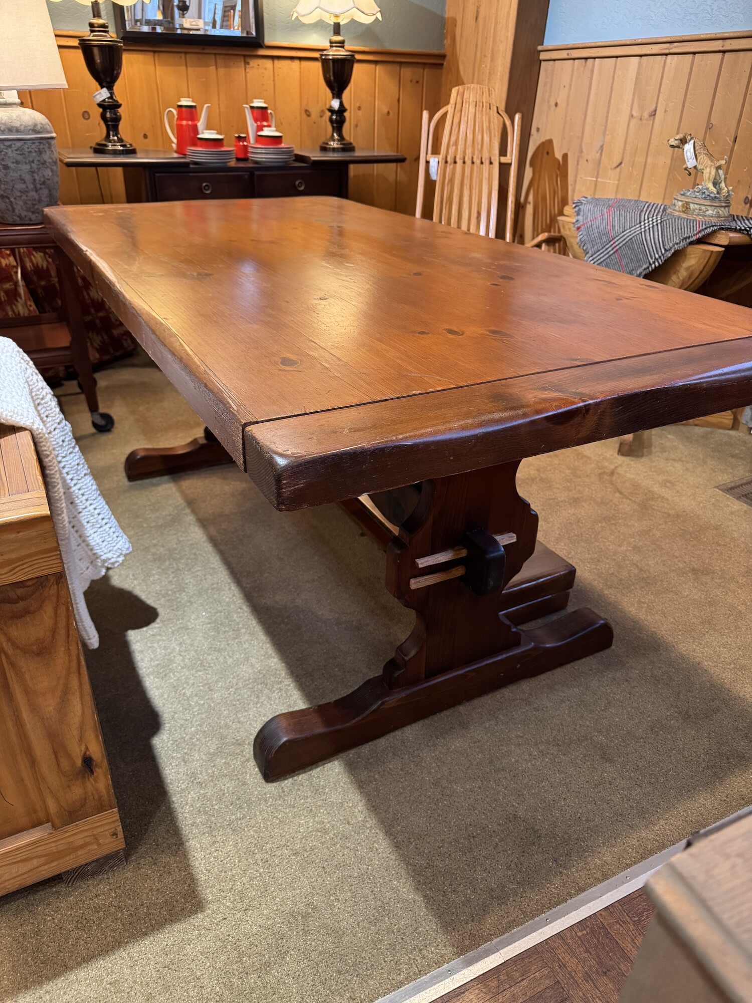 Dark Pine Trestle Table | Boomerang Used Furniture & Funky Stuff